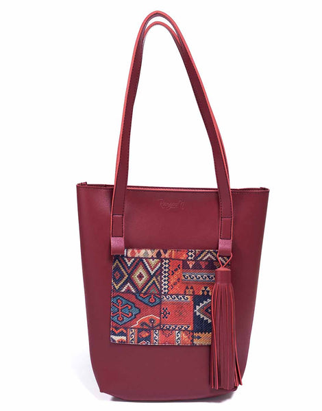 Maroon Turkish Colorblock Tote Bag – RangooN